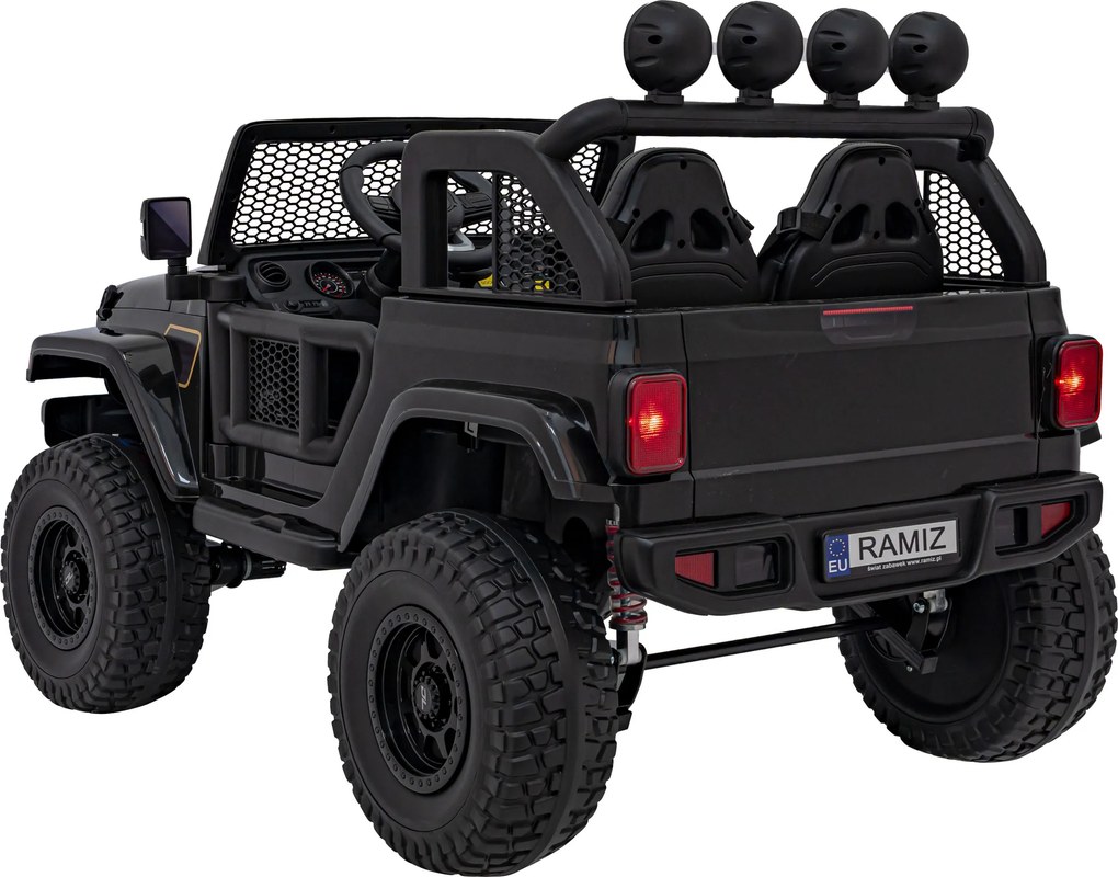 Ramiz Terénní auto OFF-ROAD 3.0 pro děti černé + dálkové ovládání + pomalý start + pásy + LED a zvuky