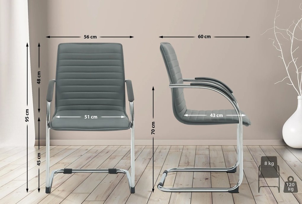 Konferenční židle Tira umělá kůže – šedá