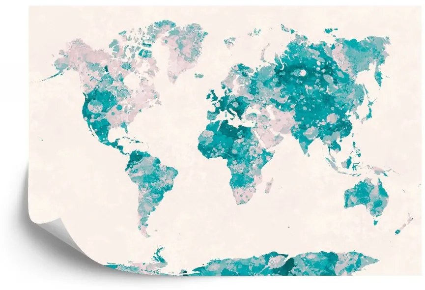 Fototapeta Akvarel Mapa Světa Tyrkysová A Růžová Hladký vinyl 90x60