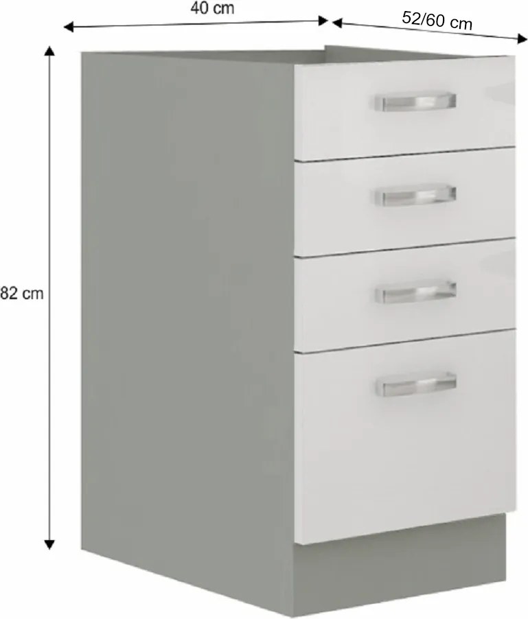 Skříňka dolní, bílá extra vysoký lesk/šedá, PRADO 40 D 4S BB