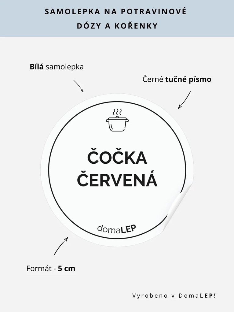 ČOČKA – bílá samolepka na dózu, tučné písmo, 5 cm | DomaLEP