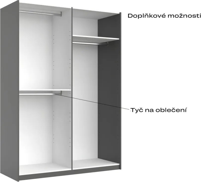 Skříň s posuvnými dveřmi 1,5x2,1 m (Dveře Grafit/Zrcadlo) série N Dominika