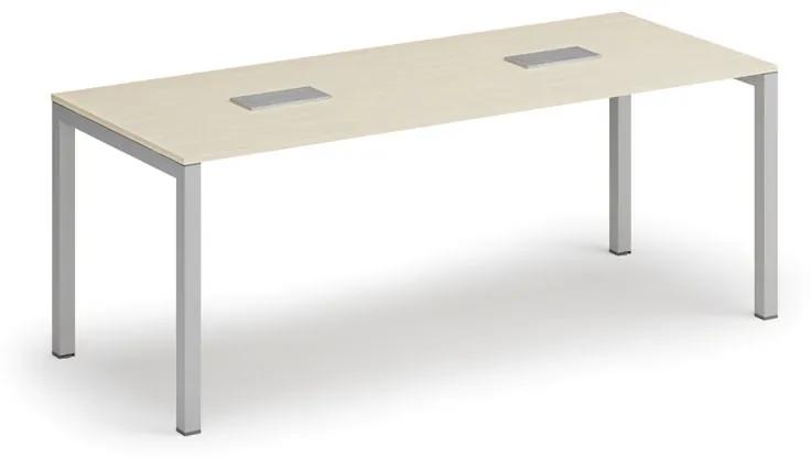 Stůl SQUARE 2000 x 800 x 750, bříza + 2x stolní zásuvka TYP II, stříbrná