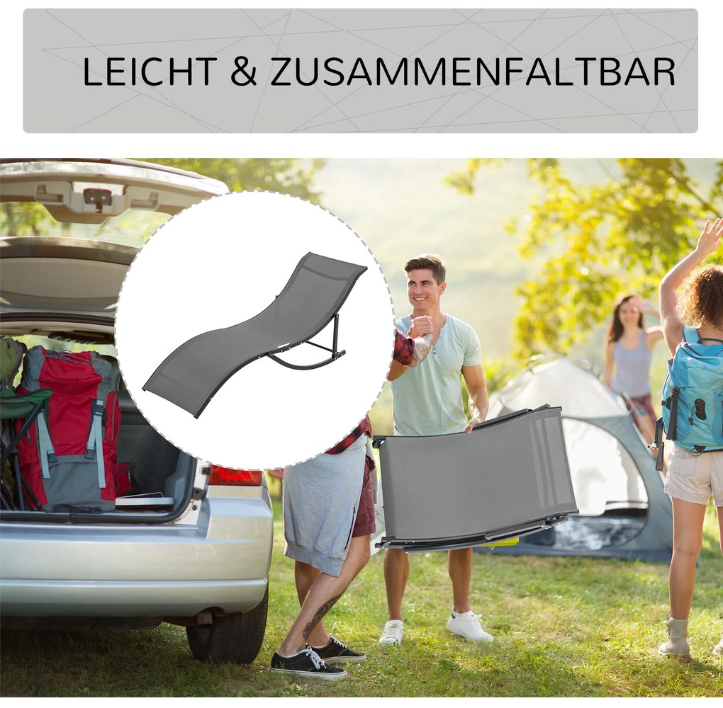 Outsunny sada 2 lehátek zahradní lehátka látková relaxační lehátka ergonomická hliníková Texteline tmavě šedá 165 x 61 x 63 cm | Aosom