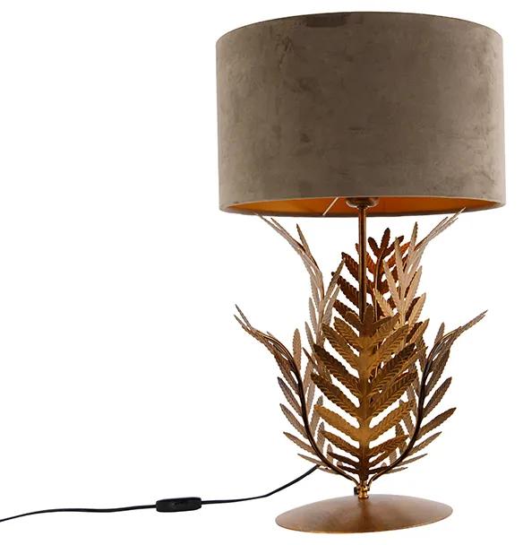 Vintage stolní lampa zlatá se sametovým odstínem taupe 35 cm - Botanica