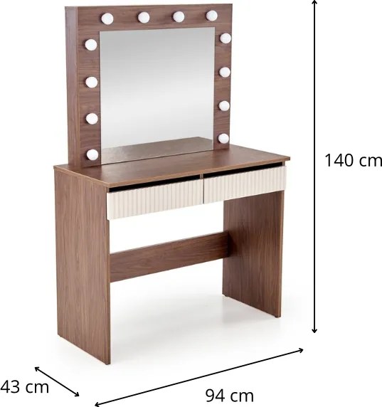 Toaletní stolek HOLLYWOOD s LED osvětlením 94 cm kašmírový/ořech