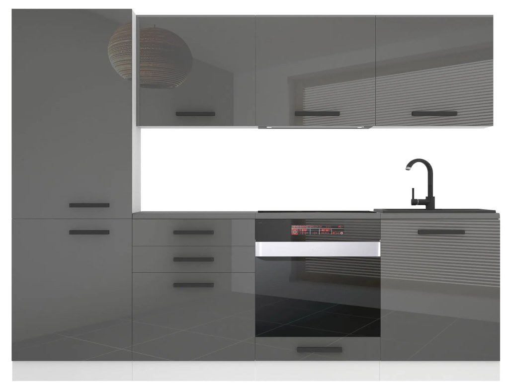 Kuchyňská linka Belini Premium Full Version 240 cm šedý lesk s pracovní deskou SANDY