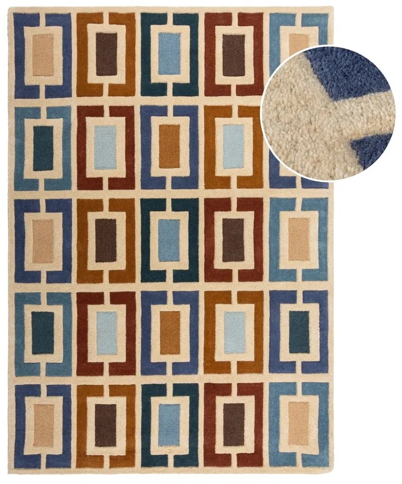 Modro-oranžový ručně tkaný vlněný koberec 200x290 cm Retro Blocks – Flair Rugs