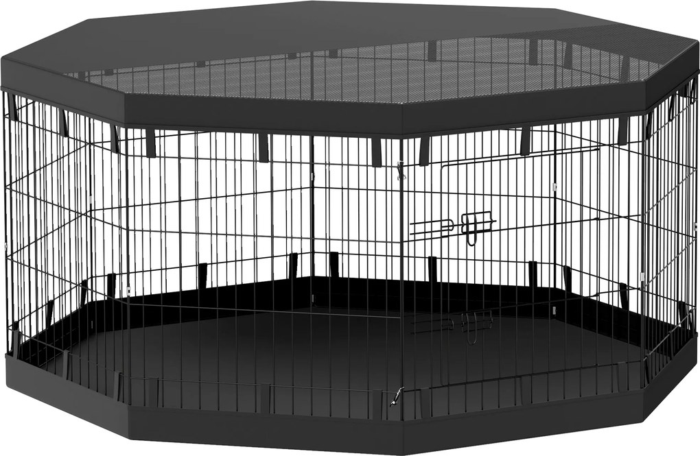 PawHut výběh pro štěňata, ohrádka pro štěňata s dvířky, oknem, ohrádka s prodyšnou síťovinou, pro malé a střední psy do 20 kg, vnitřní i venkovní, 15…