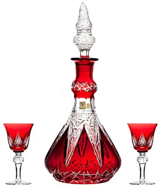 Bohemia Crystal Broušený Likér set Flowerbud červená (1 karafa + 6 skl ...