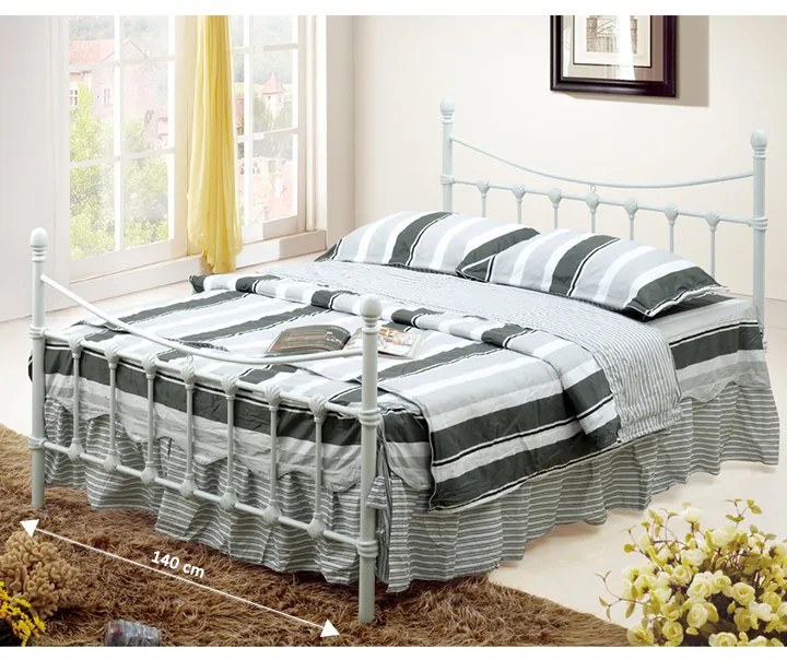 Manželská postel bílá kovová s lamelovým roštem 140x200 cm TK053