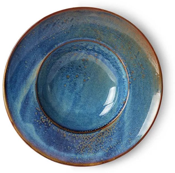 HKLIVING Rustikálně modrý keramický talíř na těstoviny Pasta Chef 28,5 x 6cm
