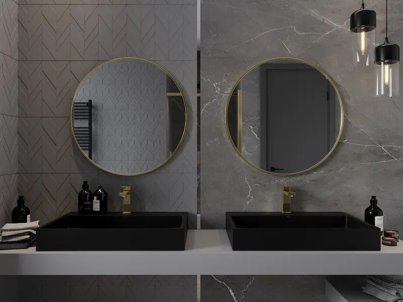 Mexen Loft, kulaté koupelnové zrcadlo 70 cm, barva rámu zlatá lesklá, 9850-070-070-000-50