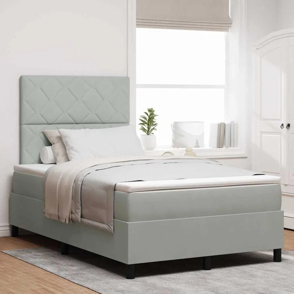 Postel s boxspringem s čelo Světle šedá 120 x 190 cm samet 3339884