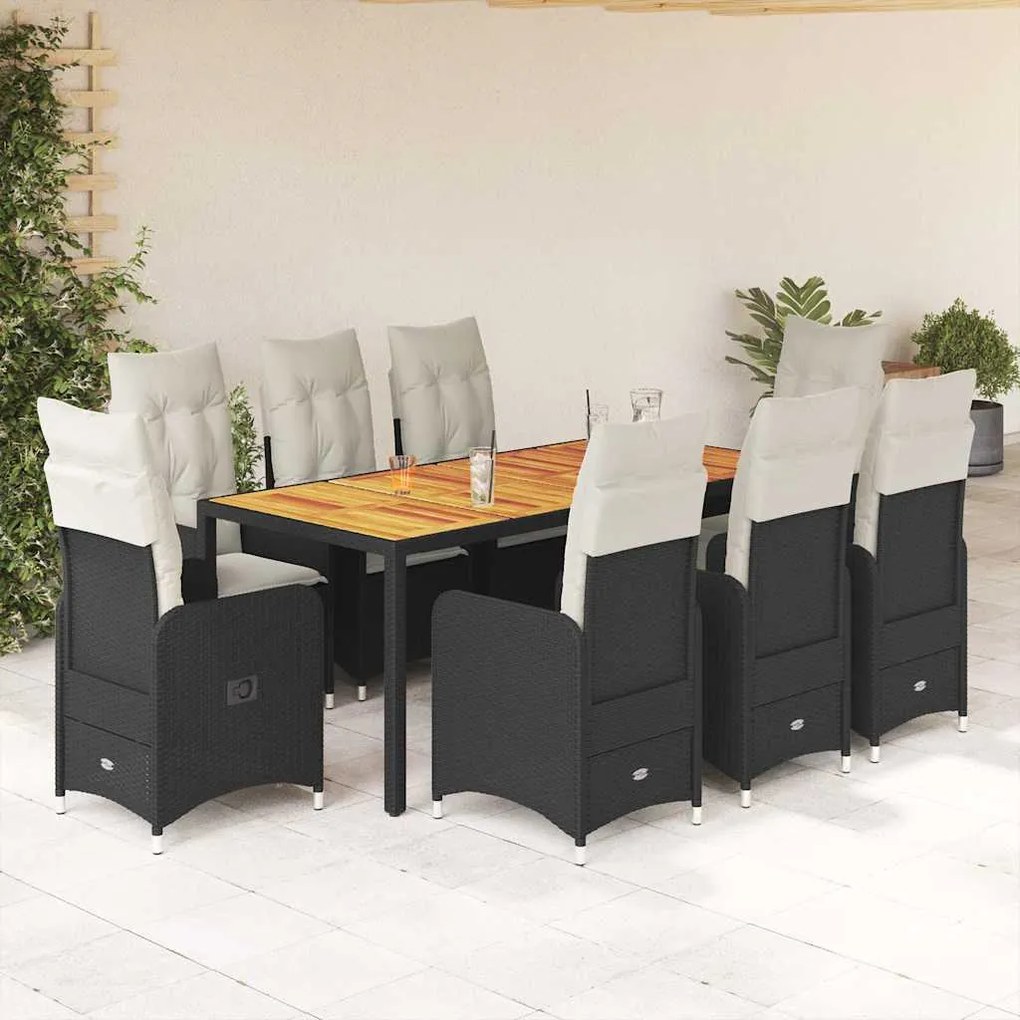 9dílný zahradní bistro set s poduškami černý polyratan 3276983