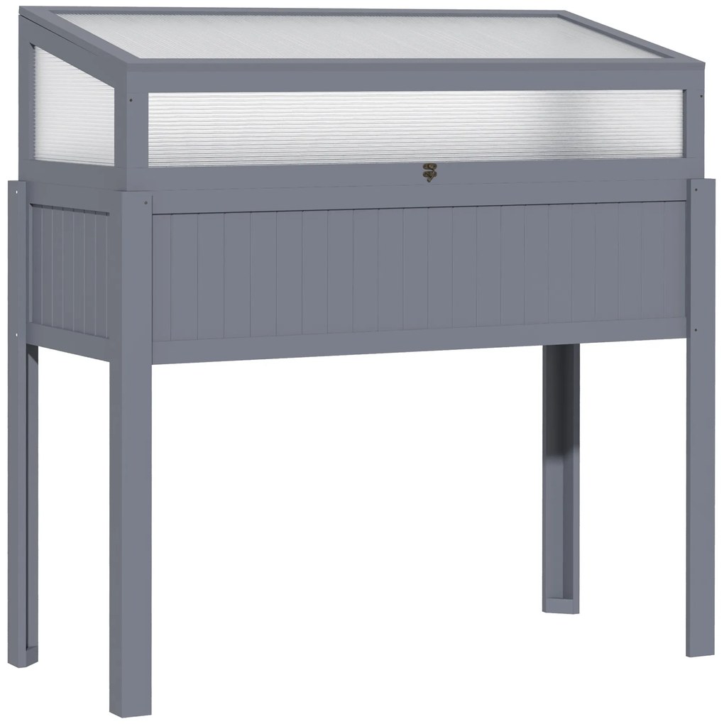 Outsunny dřevěný vyvýšený záhon s chladicím rámem 2 v 1 pro rajčata a zeleninový záhon, polykarbonát šedý 120x54x112/122cm | Aosom.de