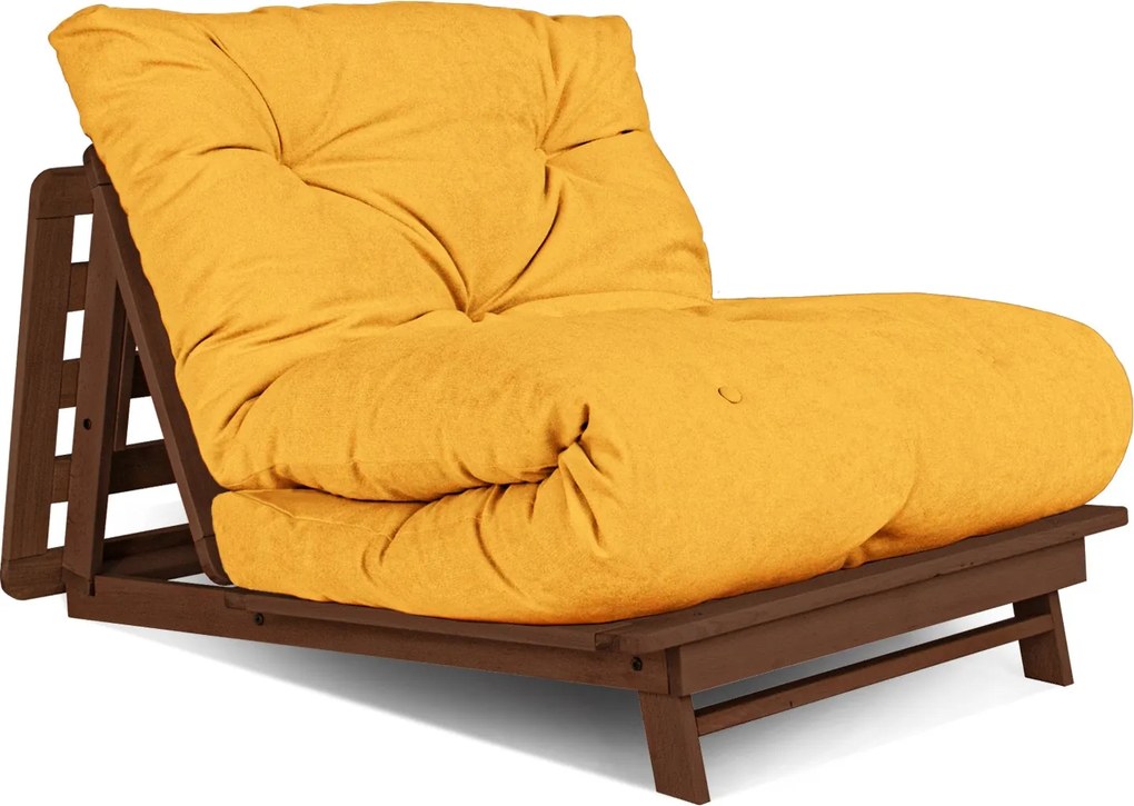 Marior Home Rozkládací futonové křeslo / pohovka Layti - 90 cm / Žlutá / Ořech olejovaný