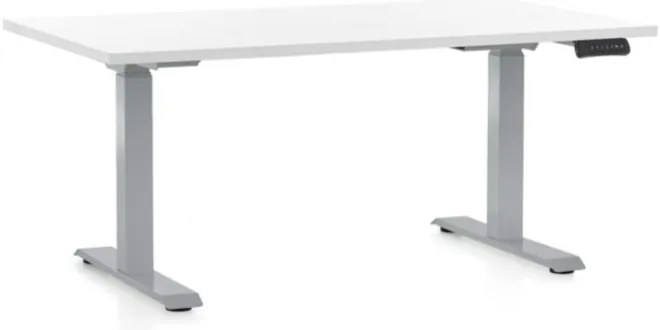 Výškově nastavitelný stůl OfficeTech D, 120 x 80 cm, šedá podnož, bílá