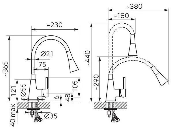 Ferro Zumba II - Dřezová/Vysoká stojánková baterie s elastickým ramenem, Černá/Chrom, BZA42B