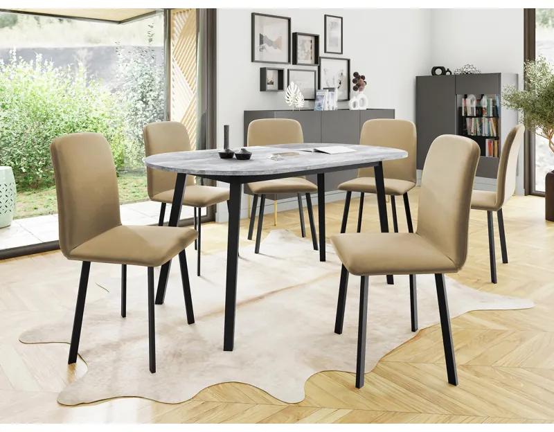 Rozkládací stůl Zerimo S 150x80 se 6 židlemi Lekoz, Barva dřeva: bíla + černá, Potah: Amor Velvet 4302