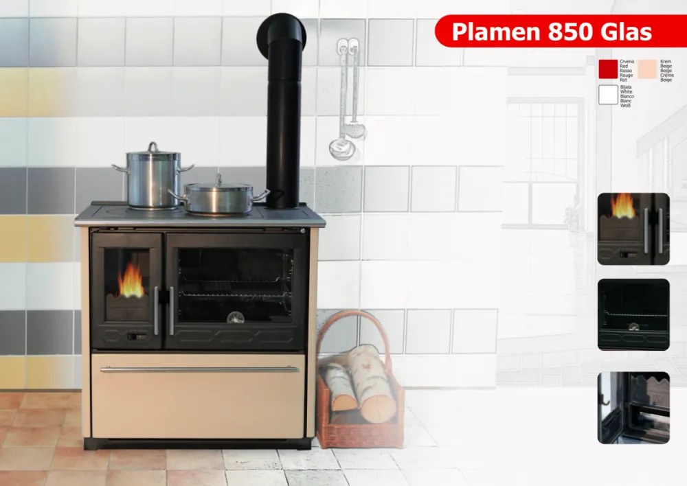PLAMEN Sporák na tuhá paliva 850 GLAS - L bílý