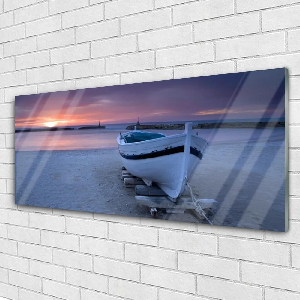 akrylový obraz Loďka Pláž Slunce Krajina 125x50 cm