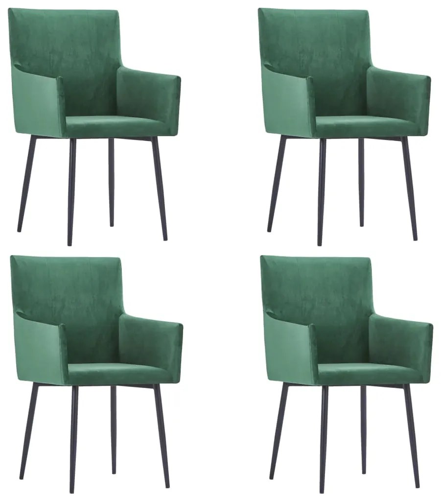 3051087 vidaXL Jídelní židle s područkami 4 ks zelené samet