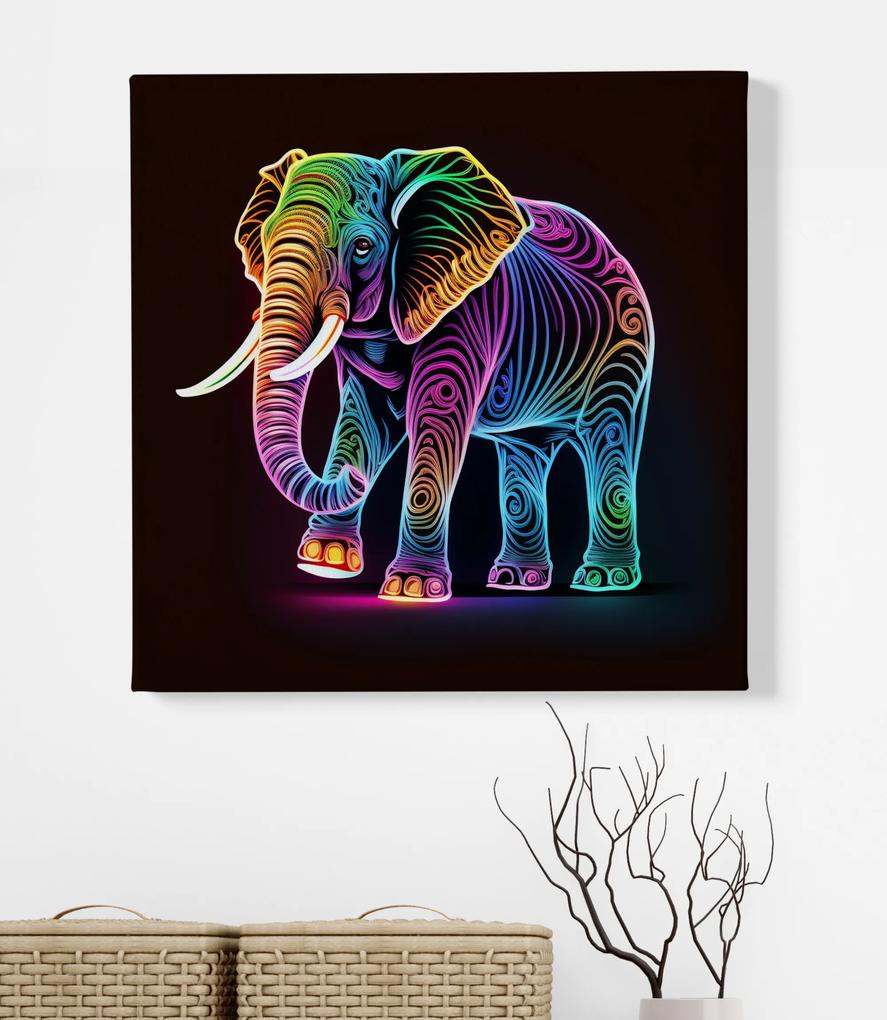 Obraz na plátně - Barevný neonový slon, tělo FeelHappy.cz Velikost obrazu: 80 x 80 cm