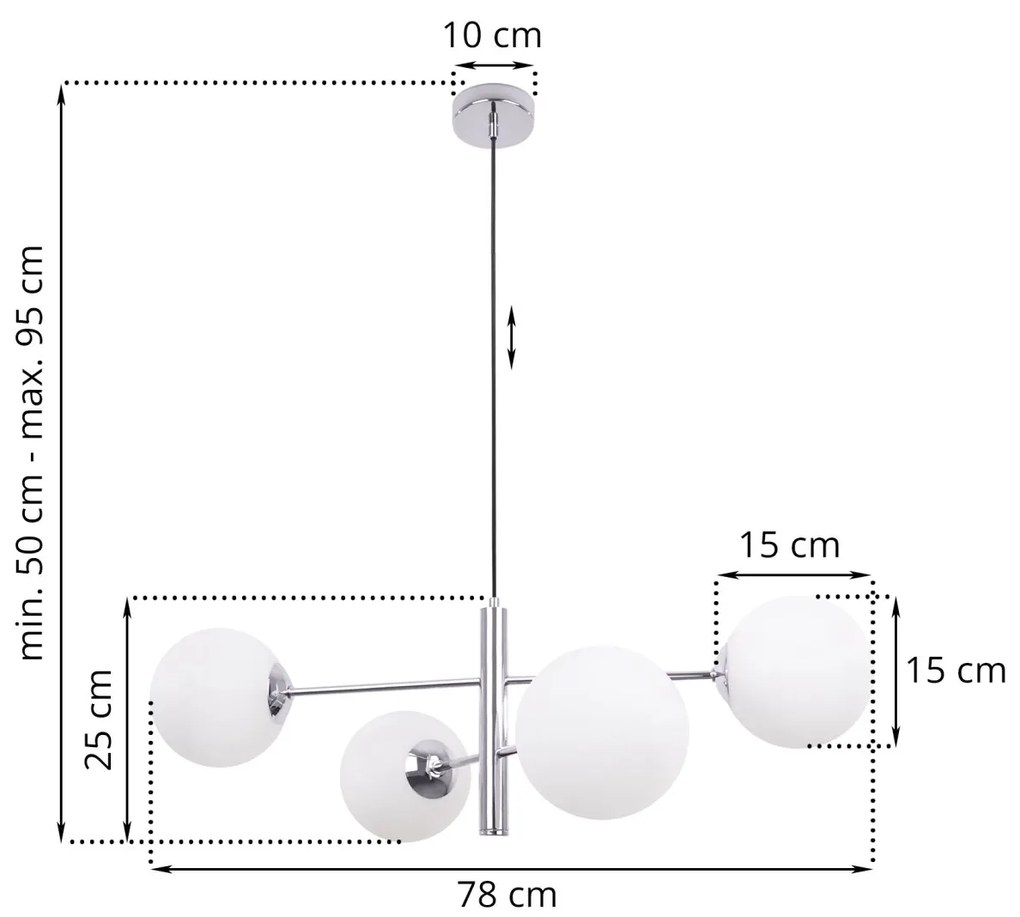 Závěsné svítidlo FLORENCE, 4x bílé skleněné stínítko, CH