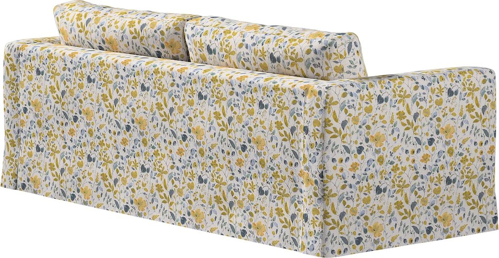 Potah na pohovku IKEA Karlstad 3-místná, nerozkládací, dlouhý barva žlutá látka pletený vzor, vzorované