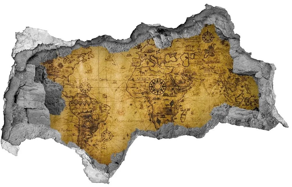 Wallmuralia Samolepící díra na stěnu Stará mapa světa 95x73 cm