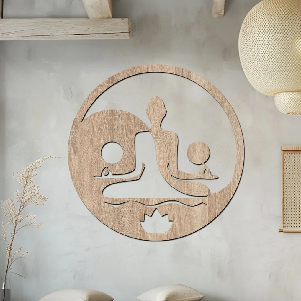 dřevo života Dřevěná dekorace na zeď YING YANG YOGA Zvolte barvu dekoru: Černá, Zvolte rozměr Ø (cm): 60