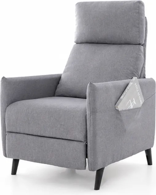 relaxační polohovací TV křeslo, dřevo/kov/látka, 105x68x80 cm, nohy tmavé/šedá, Dekorino KR20260137