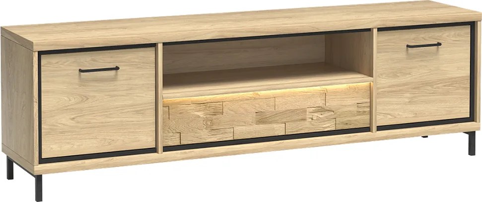 MEDIOLAN | TV stolek M13 se zásuvkou a policemi + dekorační deska + KOVOVÉ NOŽIČKY | 181 cm | natural hikora