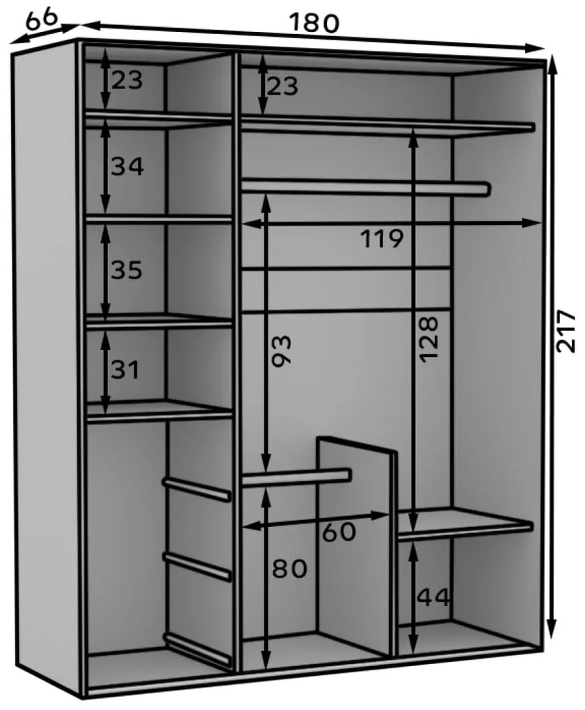 Šatní skříň s posuvnými dveřmi Leor - 180 cm Barva: Bílá
