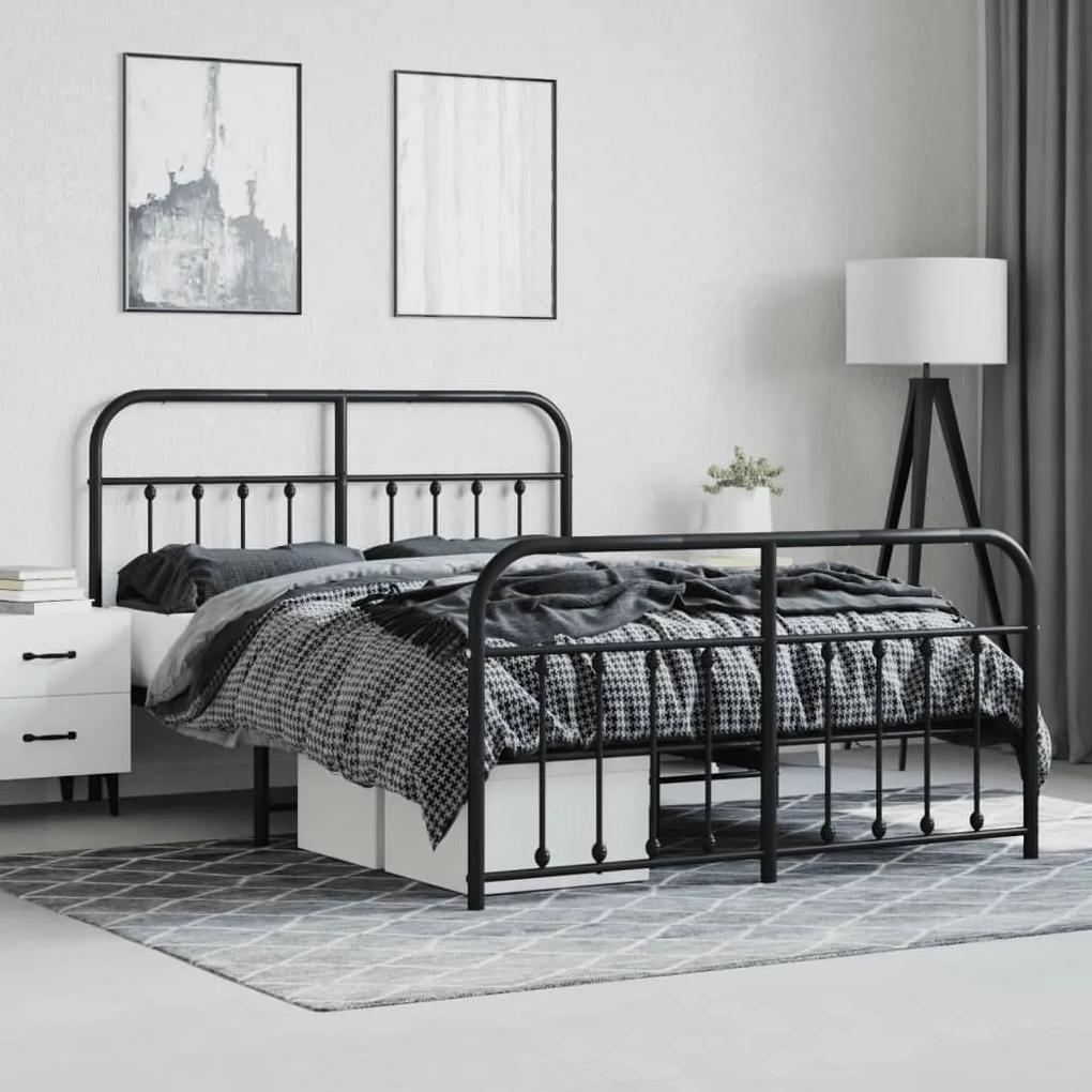 Kovový rám postele s hlavovým a nožním čelem černý 150 x 200 cm,  352598