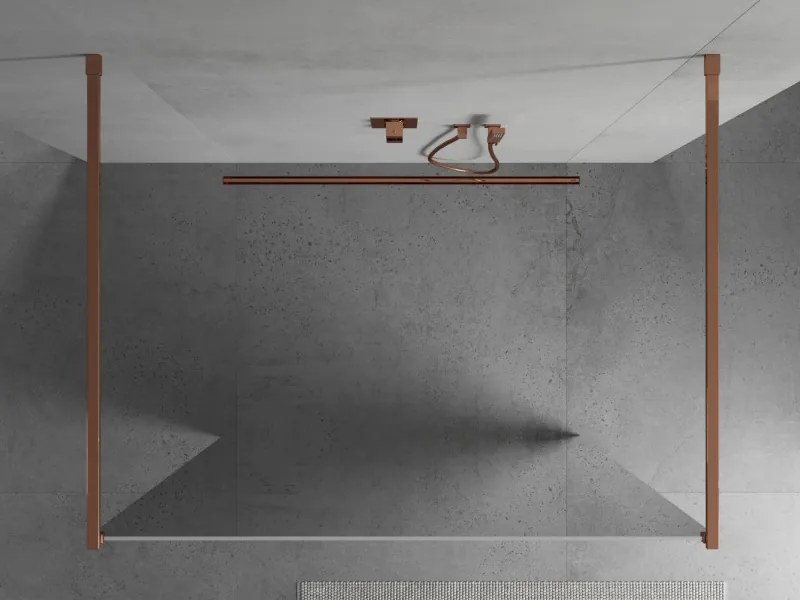 Mexen Kioto, průchozí sprchová zástěna 100 x 200 cm, 8mm sklo vzor zrcadlo, 2x růžové zlato stabilizační rozpěra, 800-100-002-60-50
