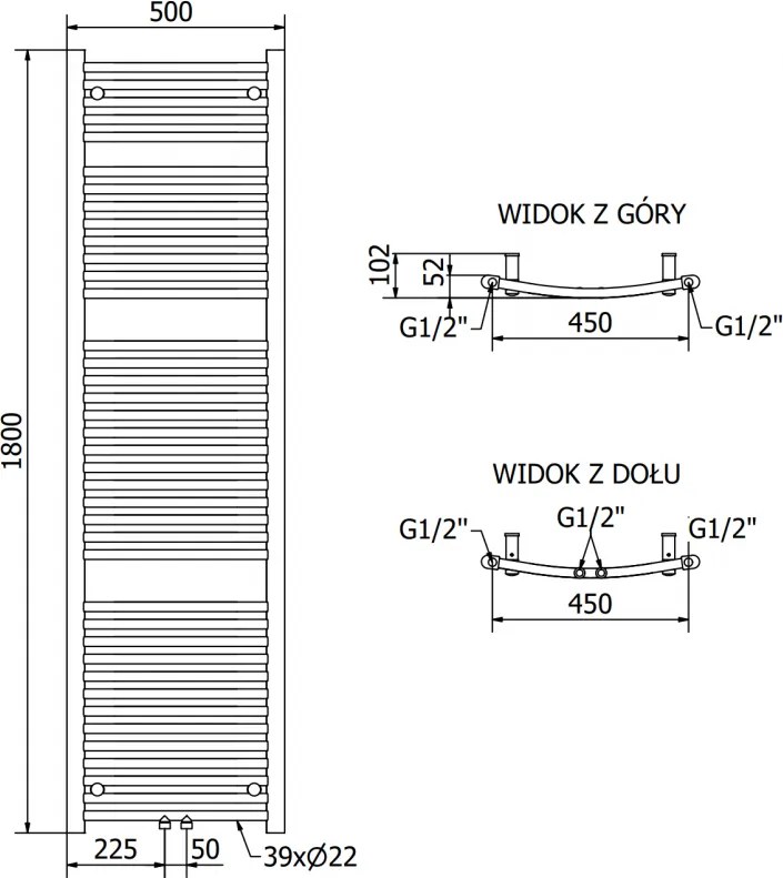 Mexen Ares, elektrické topné těleso 1800x500 mm + topná tyč 900 W, bílá, W102-1800-500-2900-20