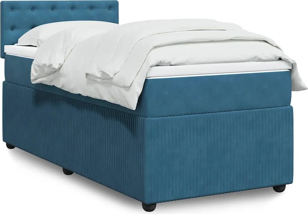 Box spring postel s matrací modrá 90 x 200 cm samet 3289942