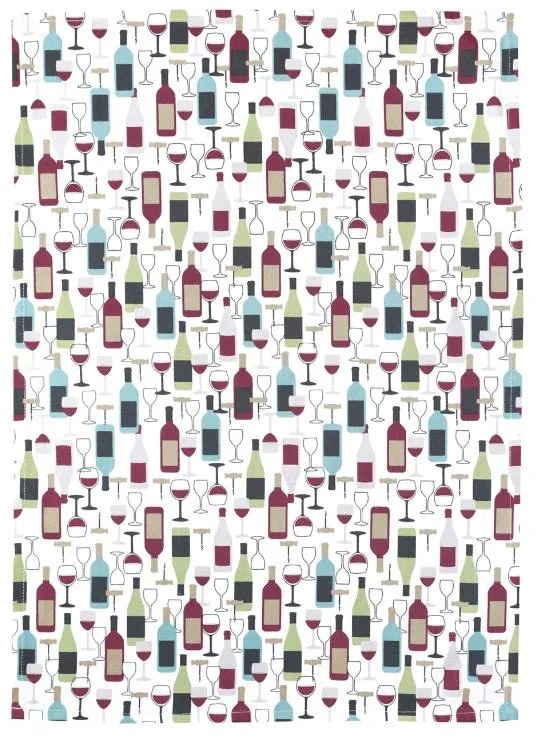 SCANquilt utěrka DEKORO sklenky a láhve vínovozelená 50 x 70 cm