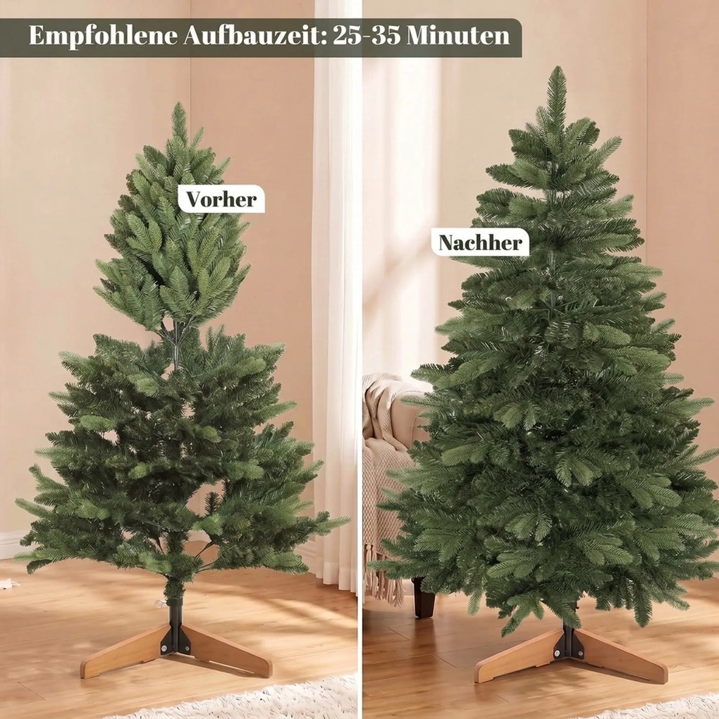 HOMCOM Umělý vánoční stromek 150 cm, vznešená jedle, plně se skládacími větvemi, 525 špiček, skládací dřevěný stojan, Zelená