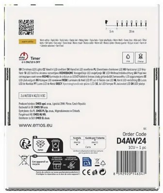 Vánoční osvětlení EMOS D4AW24 180LED řetěz 18m teplá bílá programy s časovačem