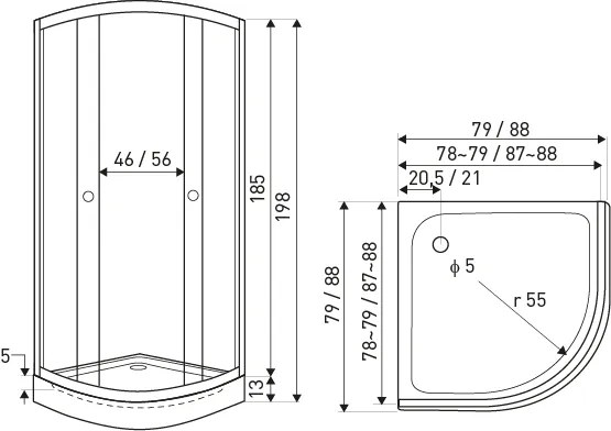 Novoterm Čtvrtkruhový sprchový kout NV-Leo 80x80 černá/transparent + vanička