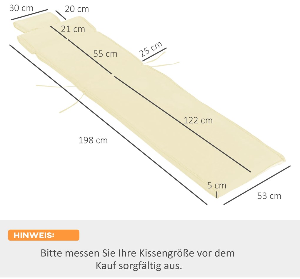 Outsunny potah na zahradní lehátko polštář polyester bavlněné vlákno krémová bílá 198x53x5cm | Aosom