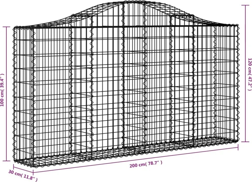 vidaXL Klenuté gabionové koše 11ks 200x30x100/120cm pozinkované železo [3145439]