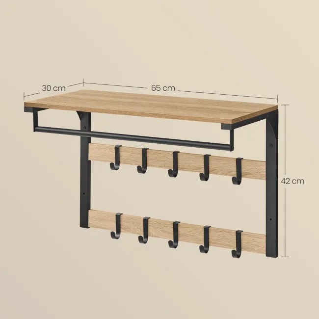 Nástěnný věšák s poličkou OSKAR LCR101B11 černý / hnědý