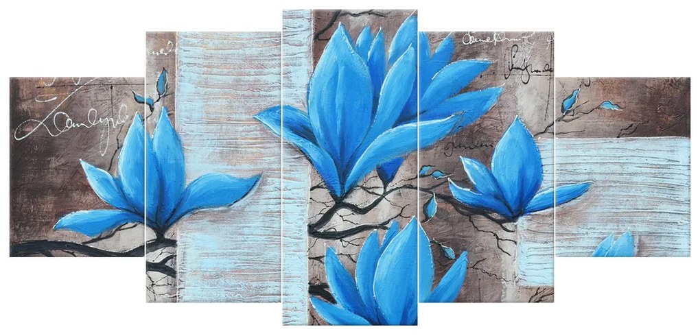 Gario Ručně malovaný obraz Nádherná modrá magnolie - 5 dílný Rozměry: 150 x 105 cm