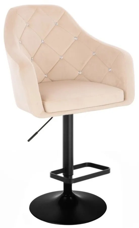 LuxuryForm DESIGN Barová židle ROMA VELUR na černé kulaté podstavě - krémová