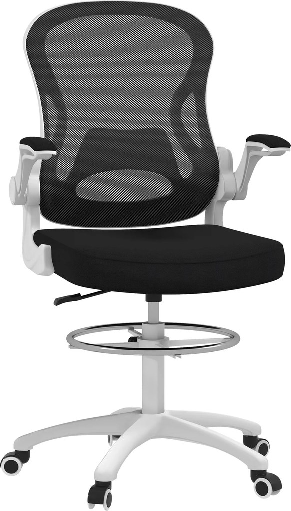 Ergonomická kancelářská židle Vinsetto z prodyšné látky s nastavitelnou výškou a sklopnými područka, 59x65x110-130 cm, bílá a černá | Aosom