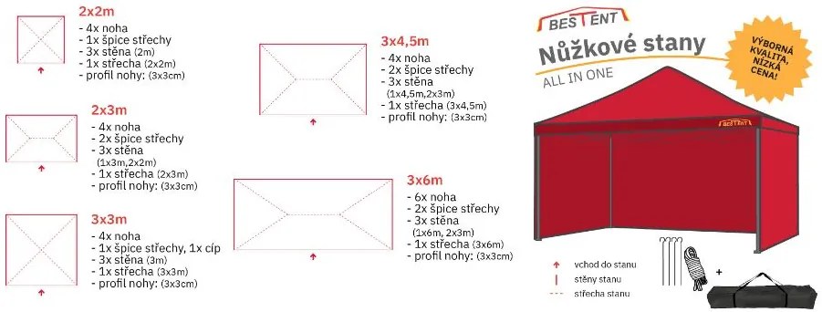 Bestent Nůžkový stan 3x3 m modrý All-in-One